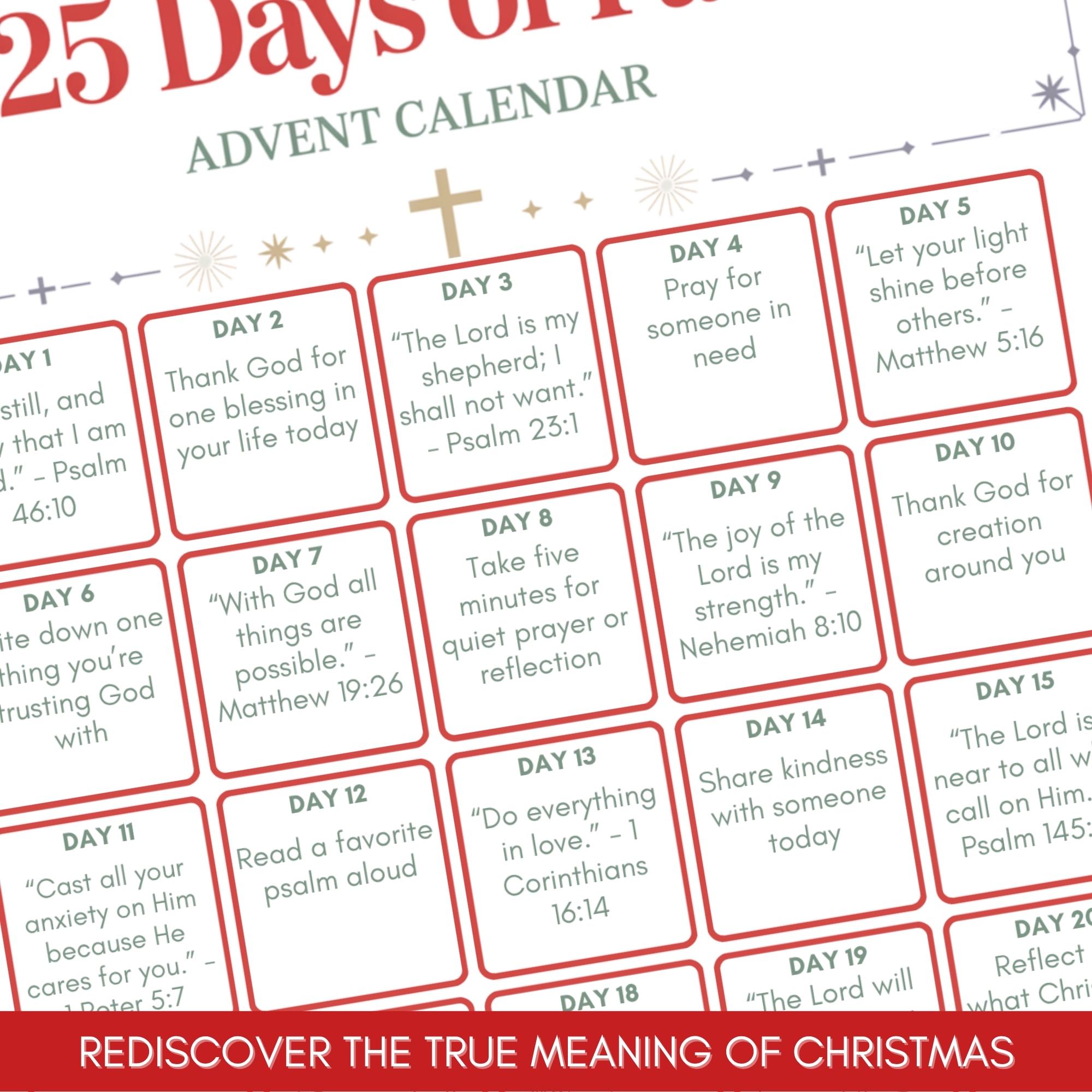 Christmas Advent Calendar – 25 Days of Faith – Editable Printable ...