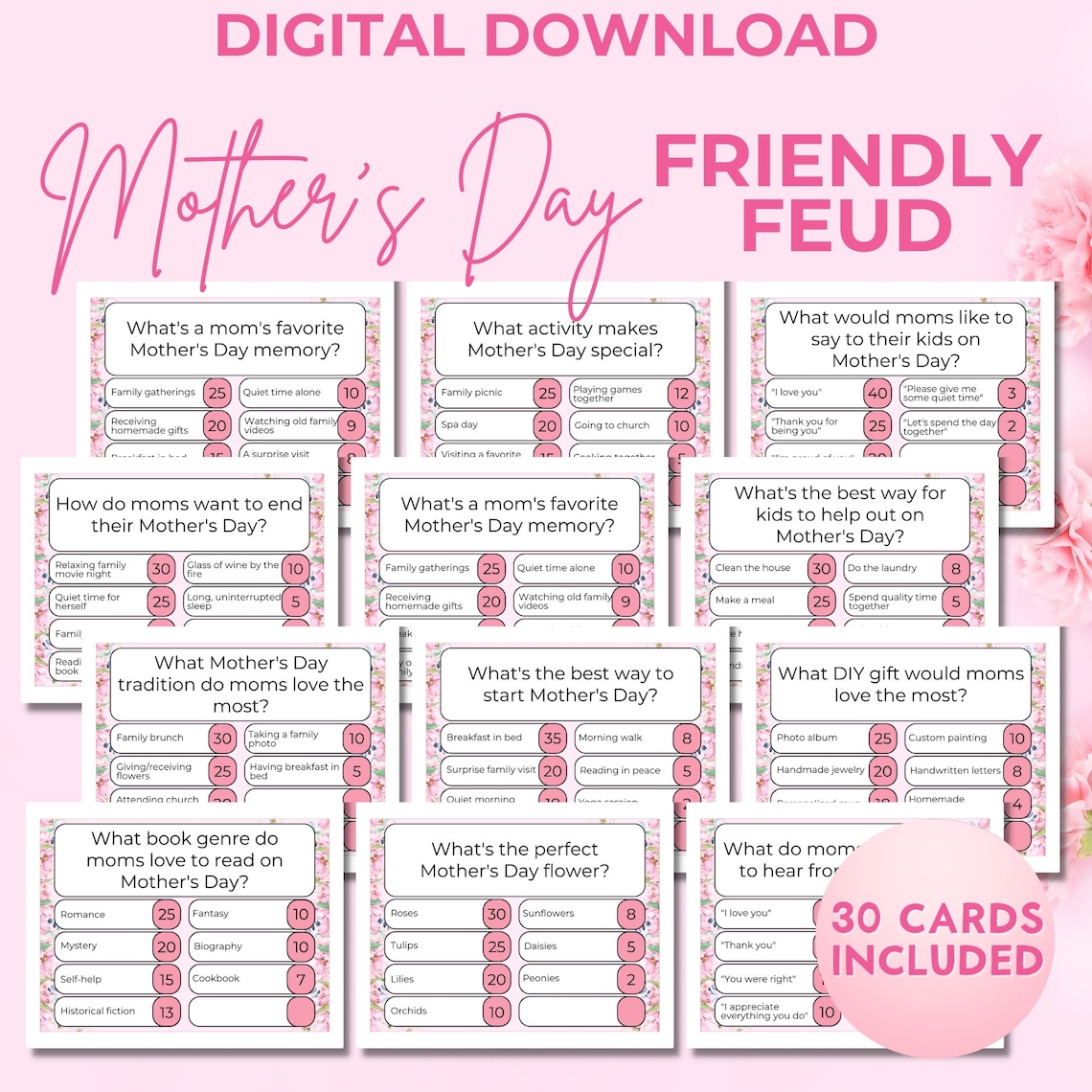 Mothers Day Friendly Feud, Family Game Night, Mothers Day Trivia Game ...