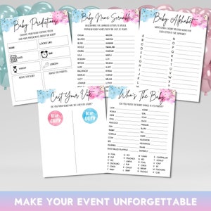 Gender Reveal Games Bundle, Blue Pink Gender Reveal, Party Games, Editable, Gender Reveal Games ...