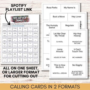 90s Hip Hop Bingo, Music Bingo Fun, 100 Unique Cards, Digital Download ...