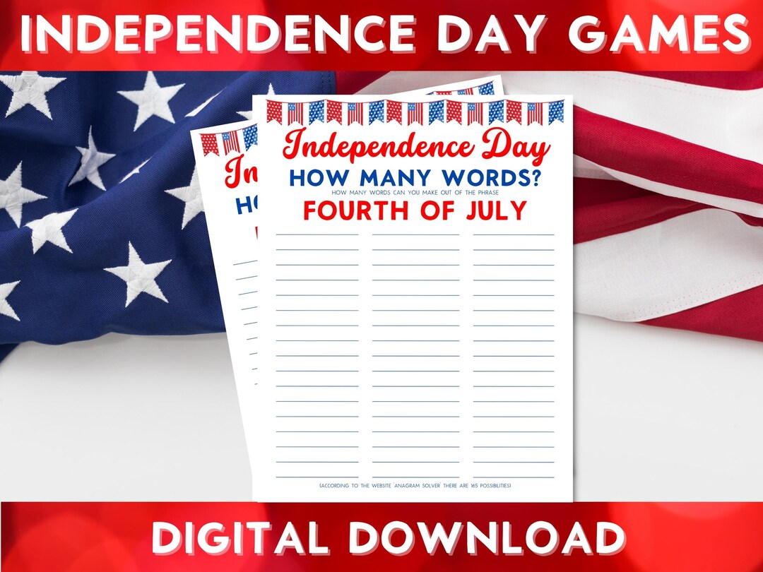 Printable Independence Day How Many Words Game, Family Fun, Patriotic ...