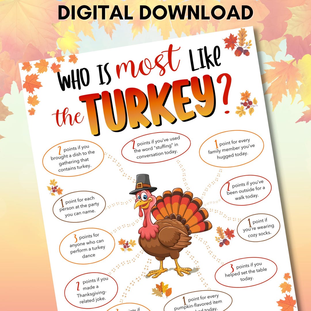 Who is Most Like the Turkey, Fun Thanksgiving Game for Kids & Adults ...