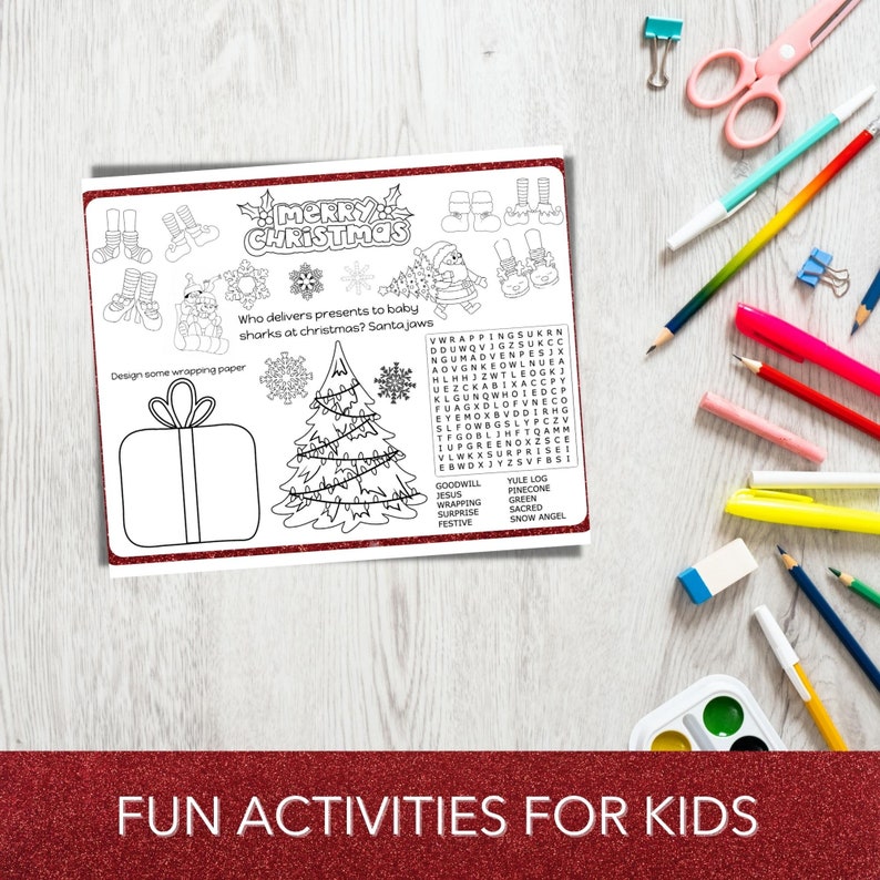 Printable Christmas Activity Sheet Placemats for Kids Instant | Etsy