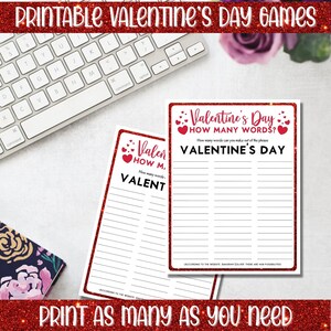 Printable Valentine's Day How Many Words Party Game, Instant Download ...