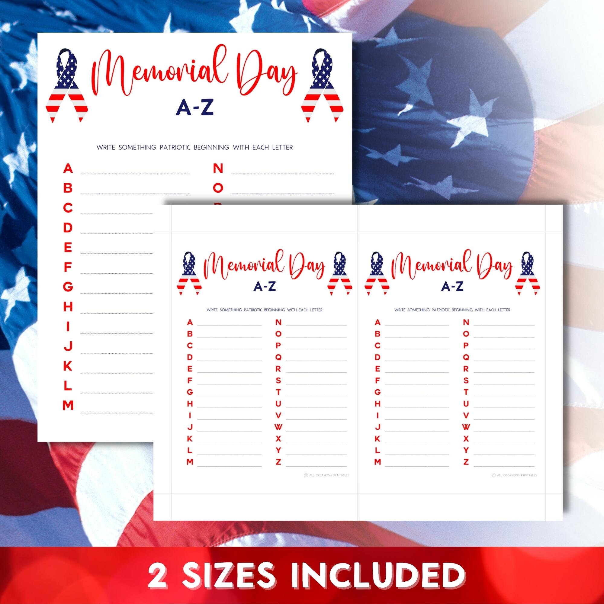 Printable Memorial Day A-Z Game Alphabet Word Game Patriotic - Etsy