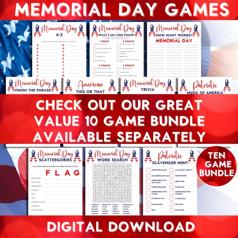 Printable Patriotic Scavenger Hunt Game Memorial Day | Etsy
