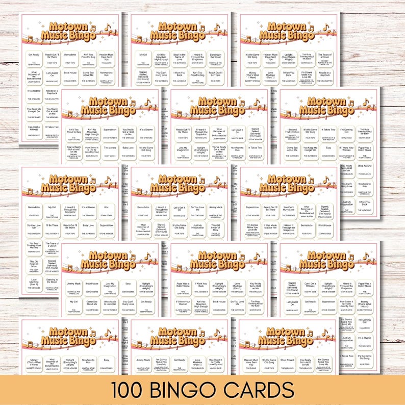 Motown Music Bingo Game - Black History Month, 100 Cards (digital ...