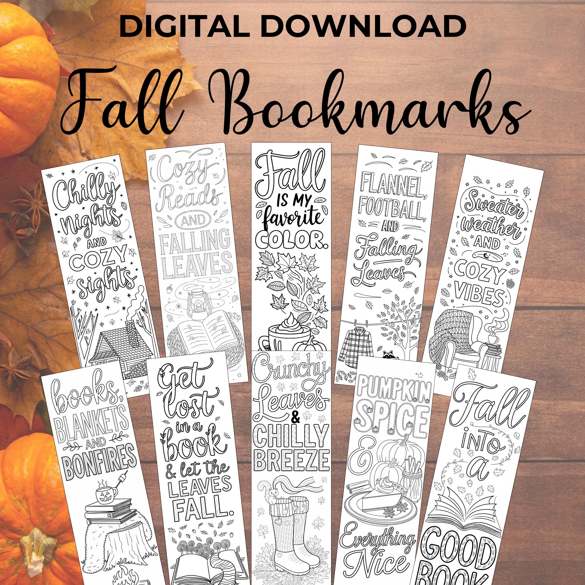 Fall Coloring Bookmarks, Printable Autumn Bookmarks for Kids, DIY Craft ...