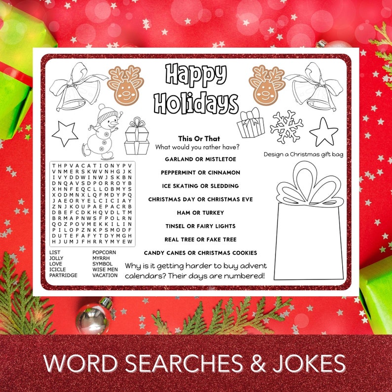 Printable Christmas Activity Sheet Placemats for Kids Instant | Etsy