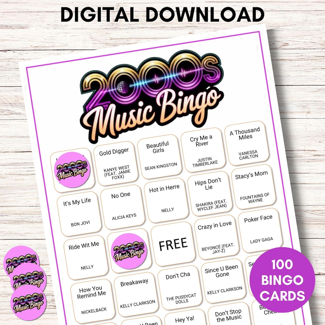 2000s Music Bingo, Printable Music Game, Party Game, Instant Download ...
