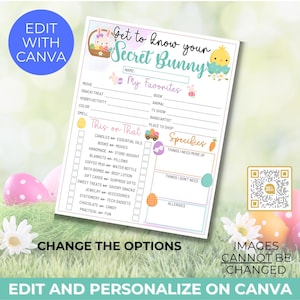 Easter Secret Bunny Questionnaire, Editable Gift Exchange Printable ...