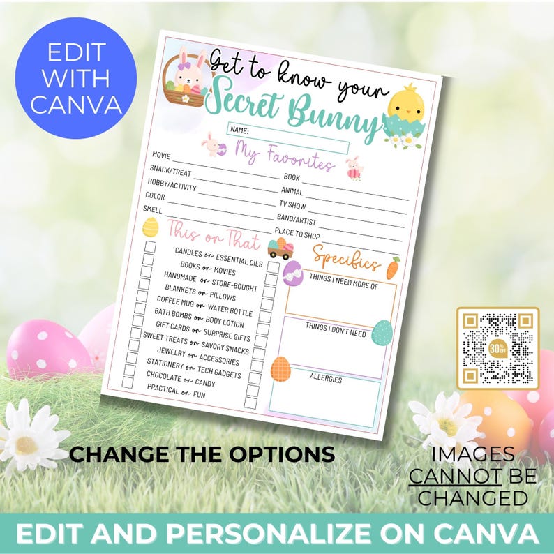 Easter Secret Bunny Questionnaire, Gift Exchange Game (editable Digital ...