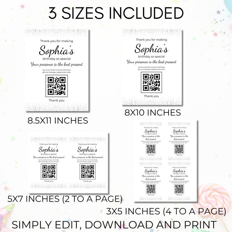 Cashapp Birthday Poster: Editable QR Code Gift, Teen Printable (digital ...