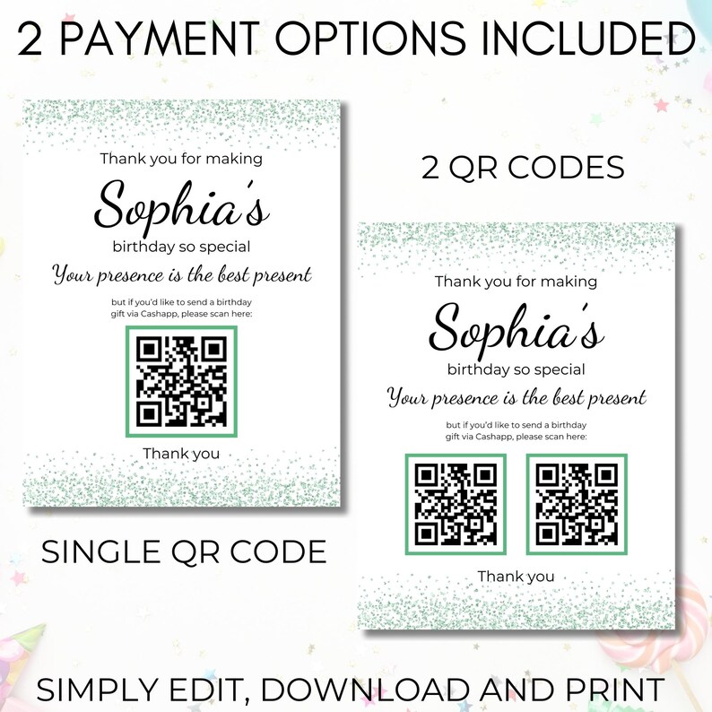 Green Birthday Cashapp Poster for Teen/tween With QR Code: Perfect ...