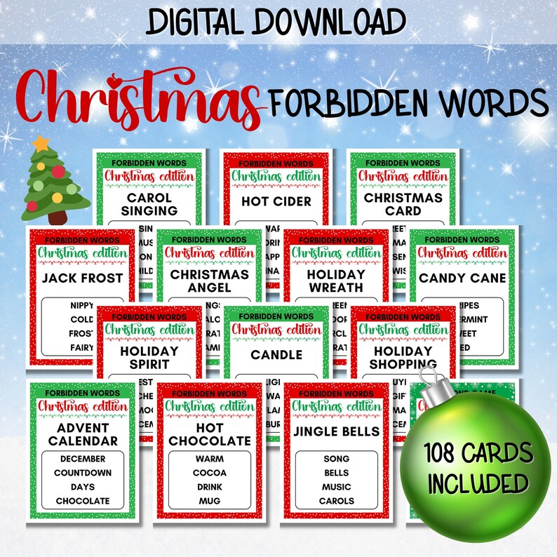 Forbidden Words | Christmas Party Game | Christmas Family Cards Game ...