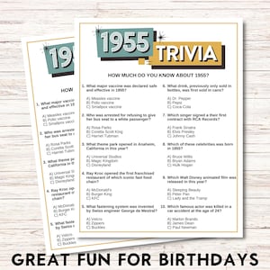 1955 Trivia Game, 70th Birthday Party Activities, Printable Fun Facts ...
