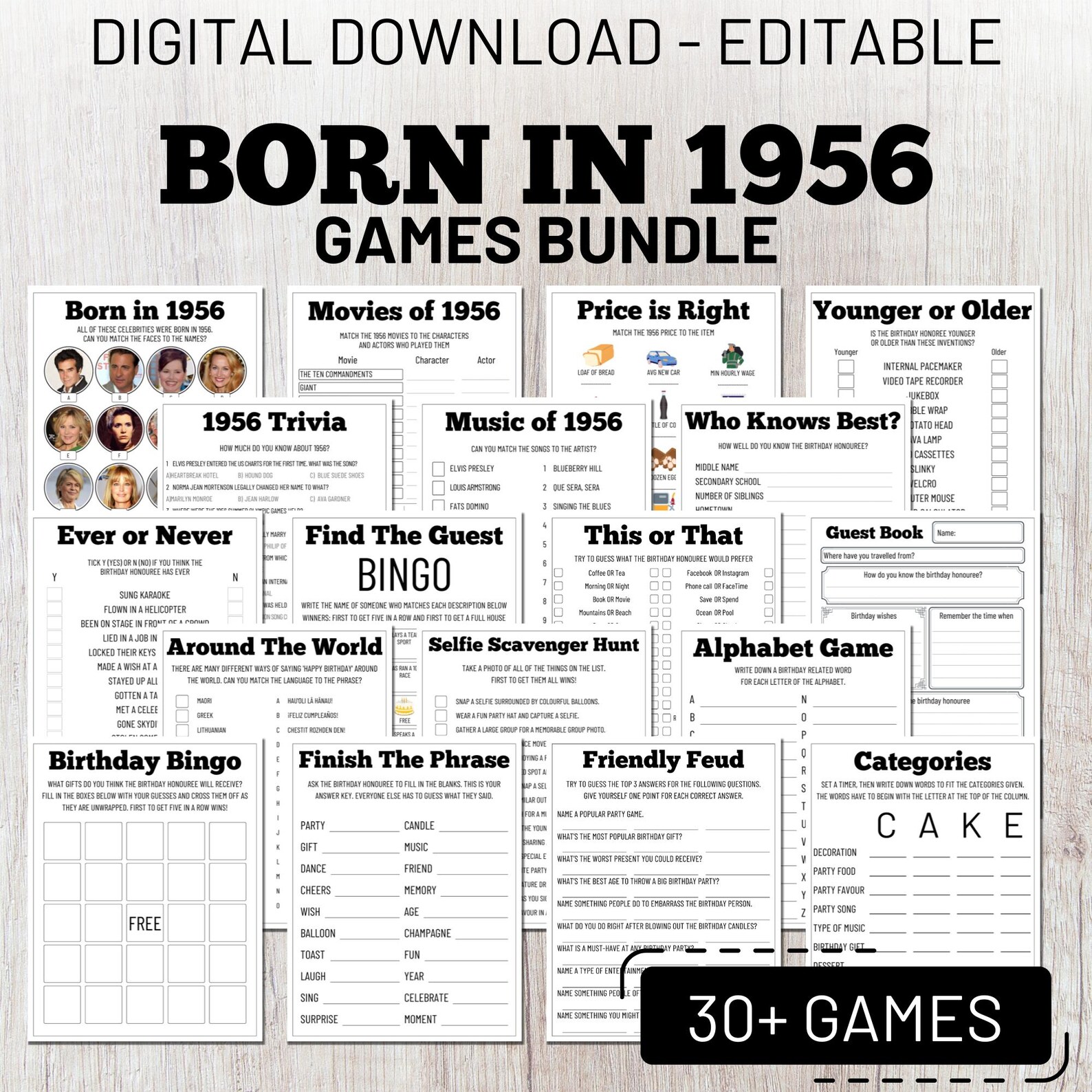 70th Birthday Party Games, Born in 1956 Trivia (digital Download) - Etsy