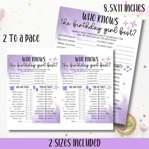 Who Knows the Birthday Girl Best, Editable Printable Purple Birthday ...