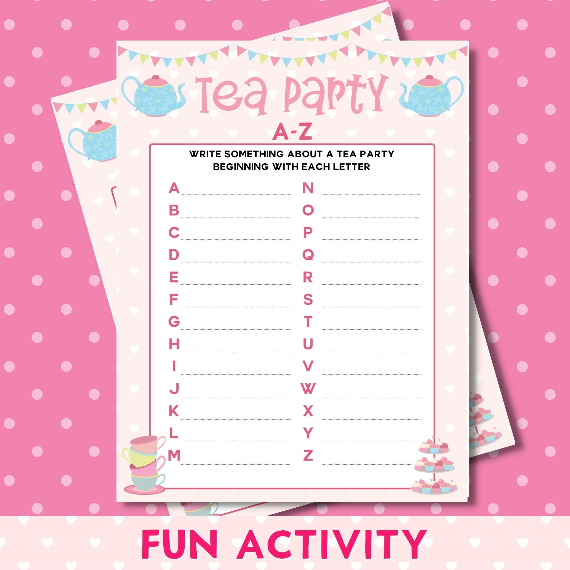 Tea Party Printable A-Z Alphabet Game, Girls Birthday Party, Afternoon ...