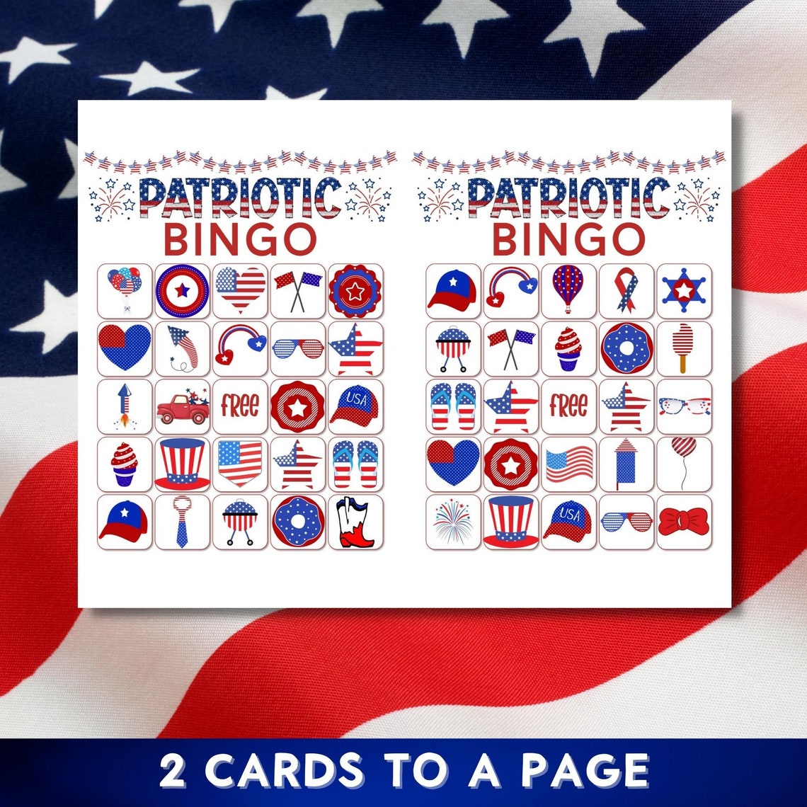 Patriotic Printable Bingo Game, 60 Unique Bingo Cards, Memorial Day ...