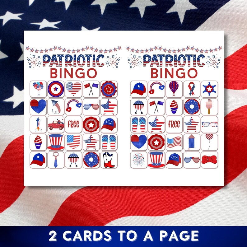 Patriotic Printable Bingo Game 60 Unique Bingo Cards - Etsy