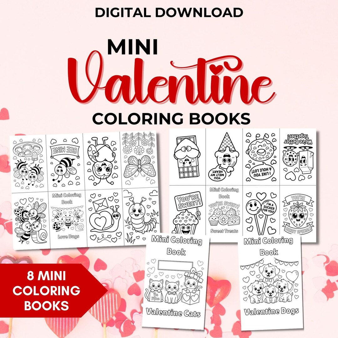 Valentine Mini Coloring Books Printable, Print and Fold Activity for ...