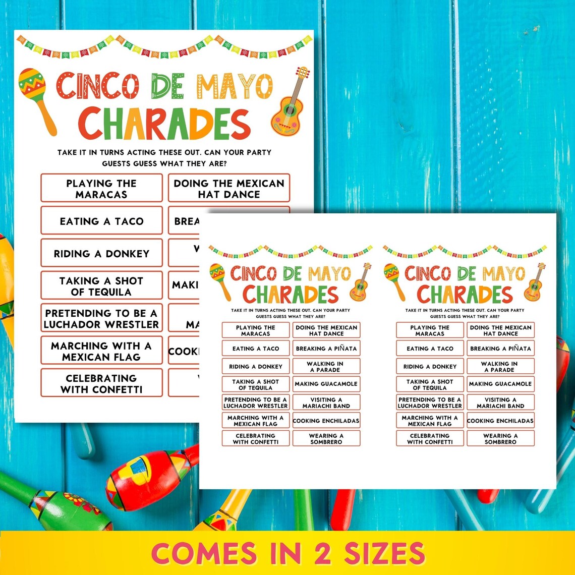 Cinco De Mayo Printable Charades Game, Fiesta Party, Family Game Night ...