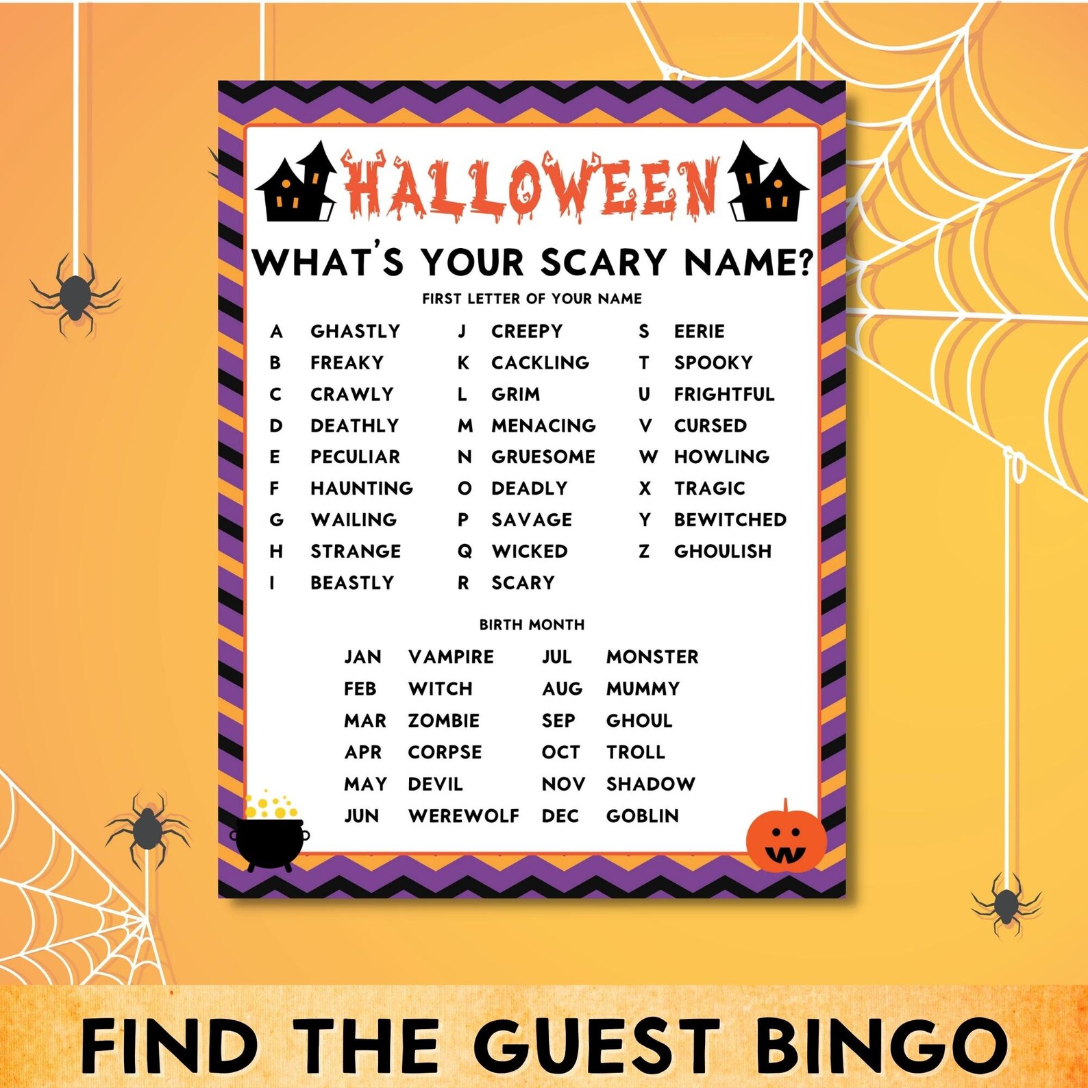 Printable Halloween What's Your Scary Name Activity Party - Etsy