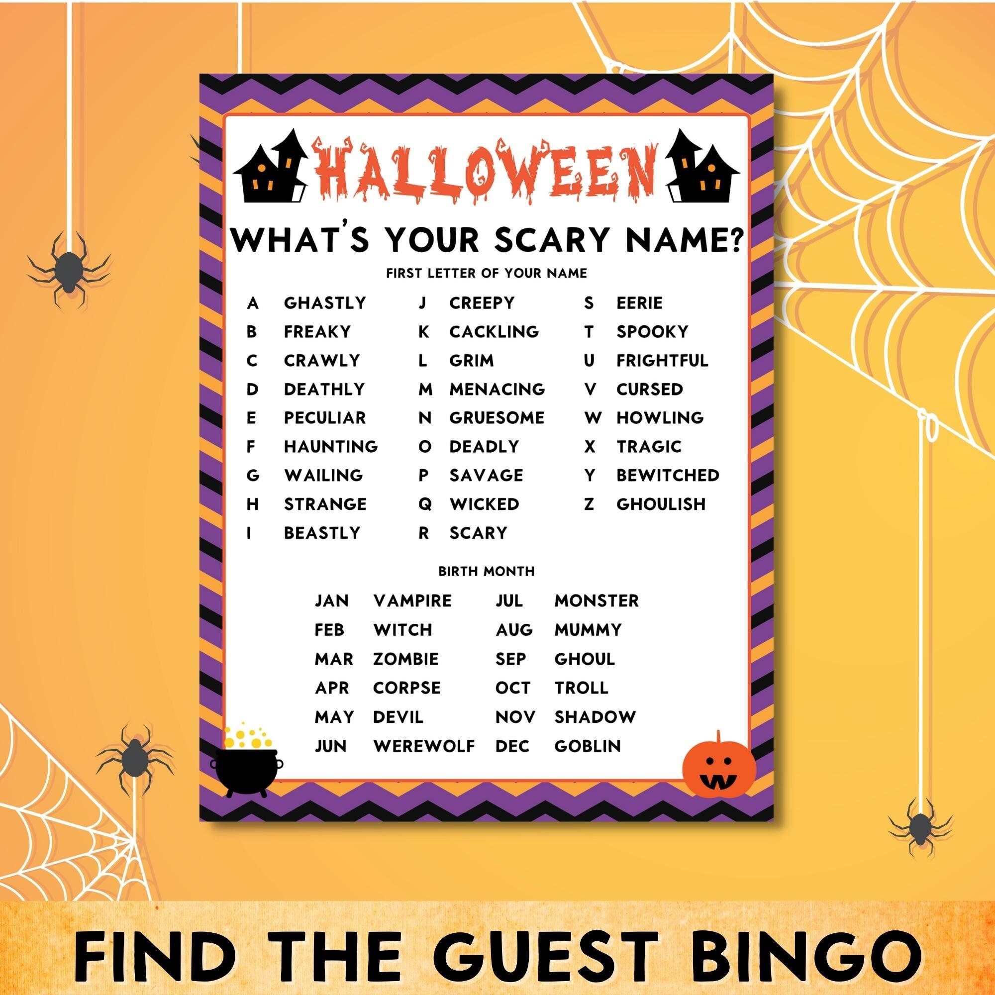 Printable Halloween What's Your Scary Name Activity Party - Etsy