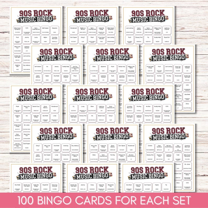 90s Music Bingo Mega Bundle – 10 Printable Games, 100 Cards Each ...