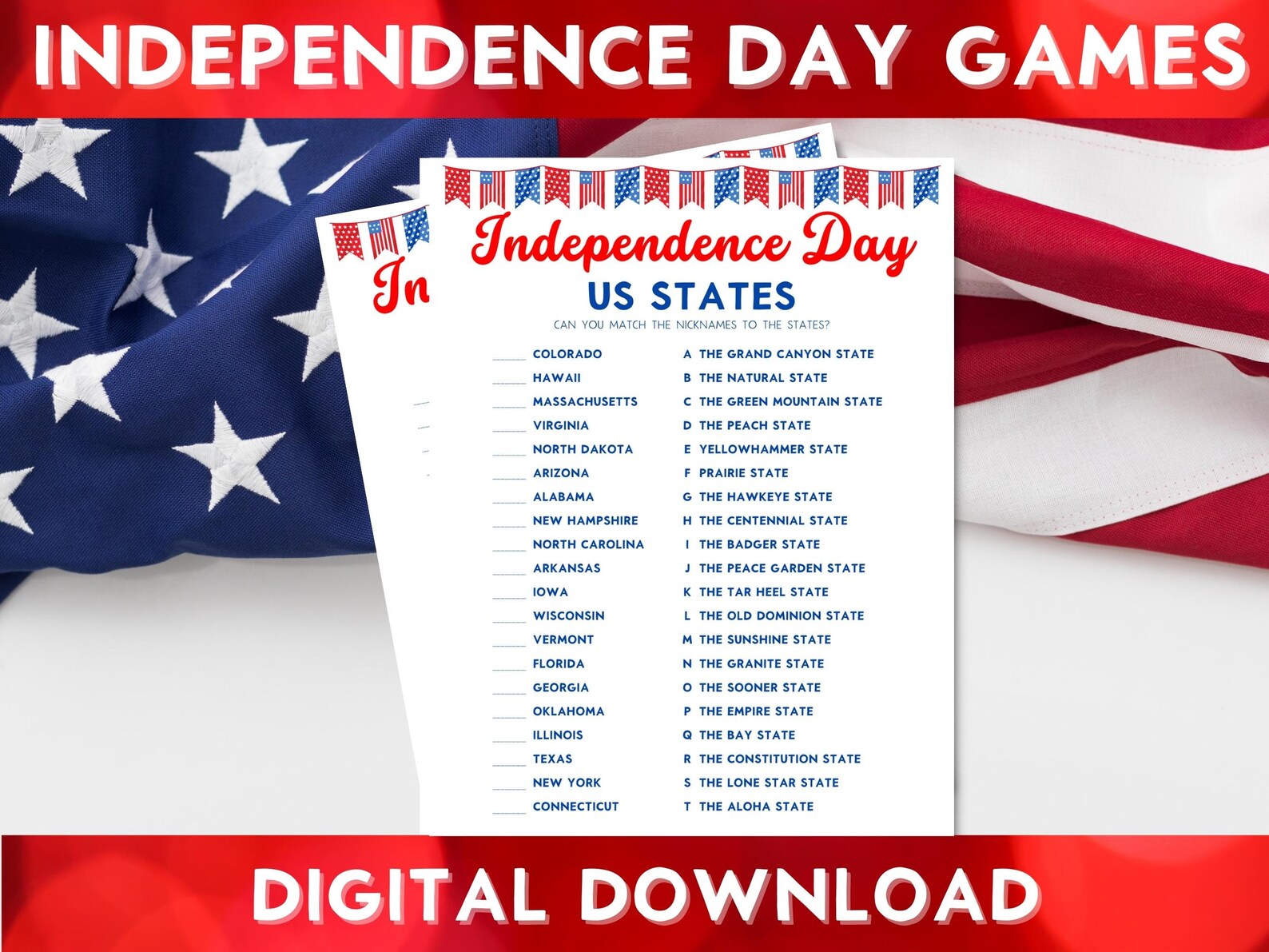 Printable Independence Day US States Quiz Game Family Fun - Etsy