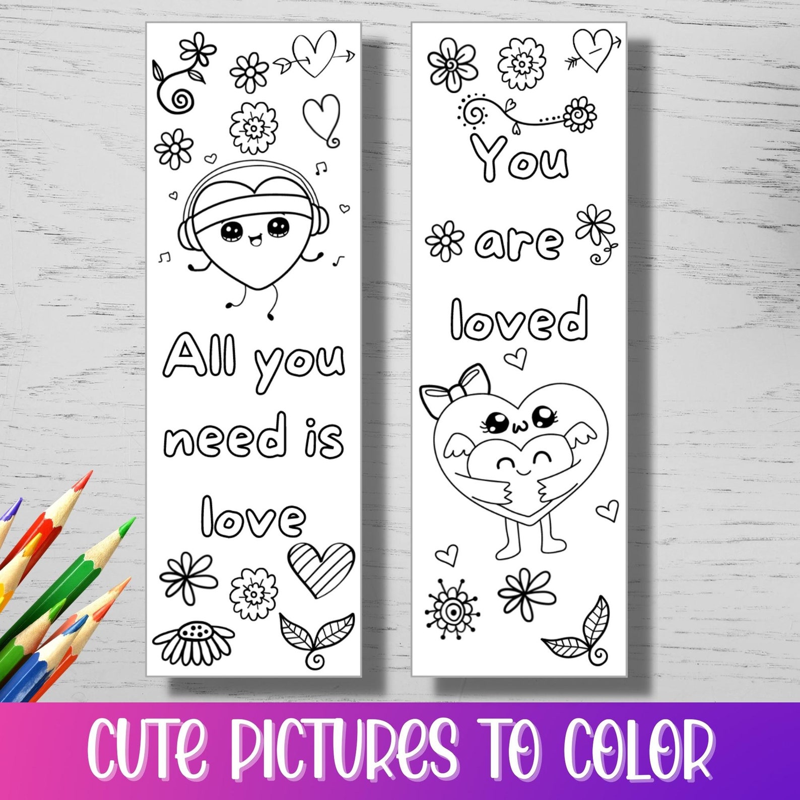 Printable Cute Valentine Coloring Bookmarks for Kids - Etsy