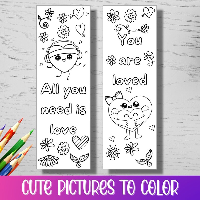 Printable Cute Valentine Coloring Bookmarks for Kids - Etsy