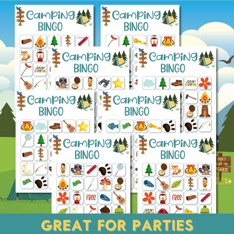 Camping Party Printable Bingo Game, Summer Camping Sleepover, 50 Cards ...