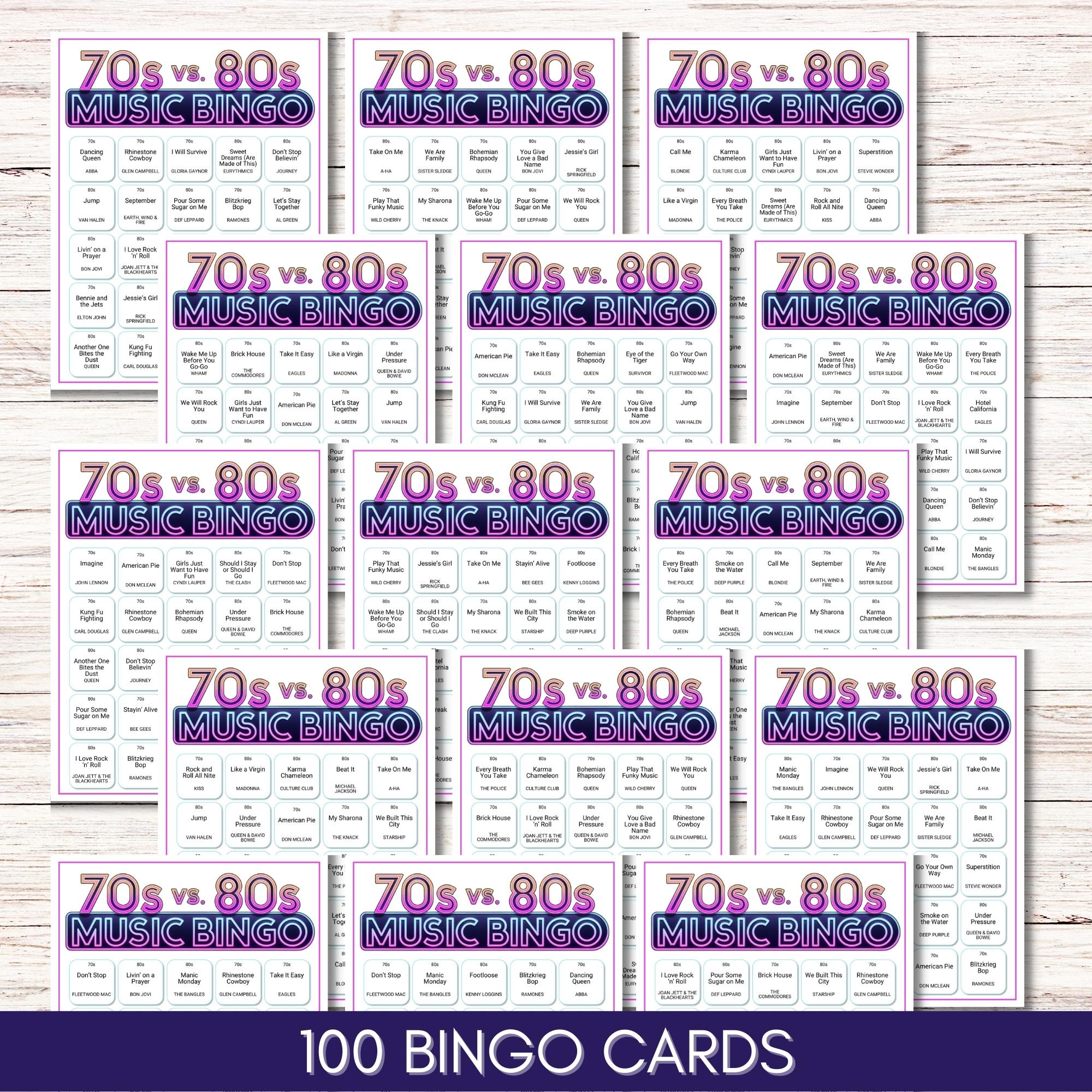 70s 80s Music Bingo, Printable Party Game, Instant Download, Fun ...