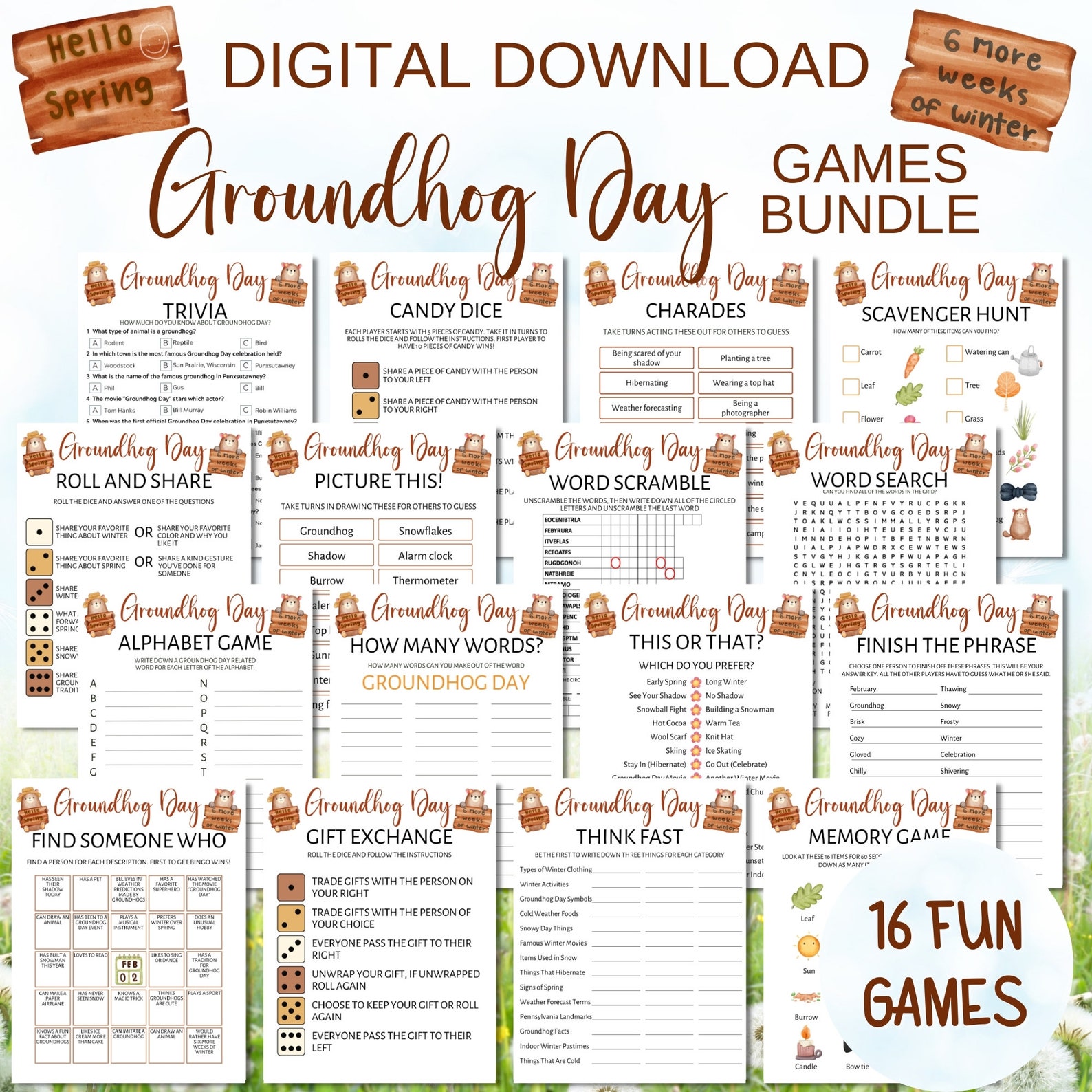 Groundhog Day Games, 16 Game Printable Bundle, Party Idea, February 2nd ...
