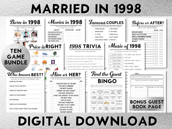 Anniversary Trivia. Party Keepsake Game. Anniversary Party Game ...