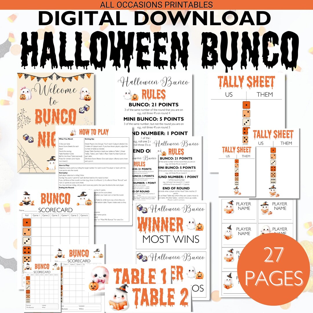 Halloween Bunco Printable Bundle - Score Cards & Tally Sheets for Game ...