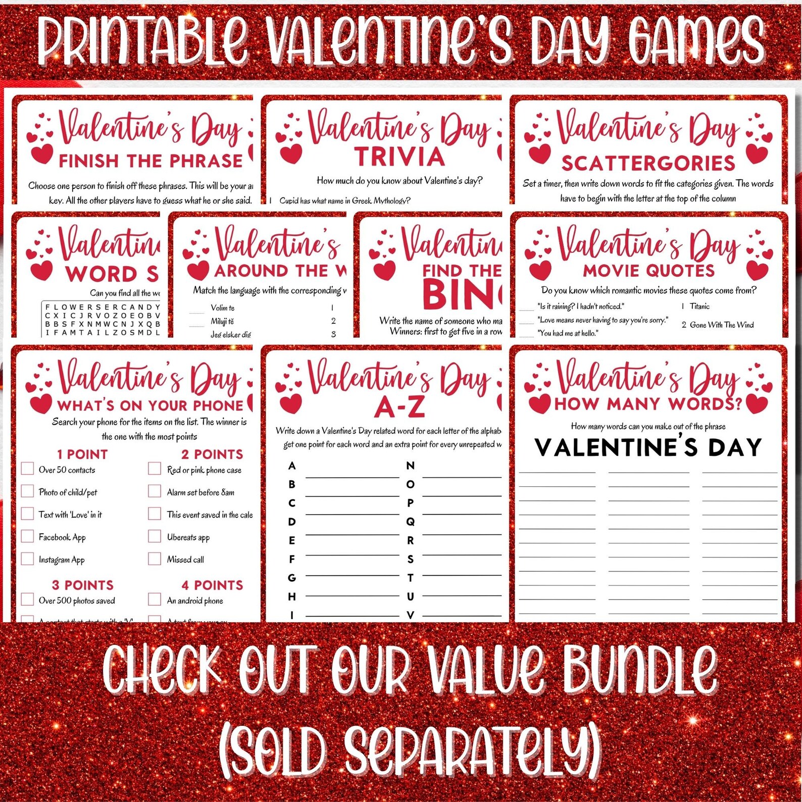 Printable Valentine's Day Movie Quotes Party Game Instant - Etsy