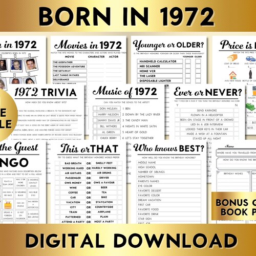 1972 Birthday Games Bundle Printable Born in 1972 Trivia Games - Etsy