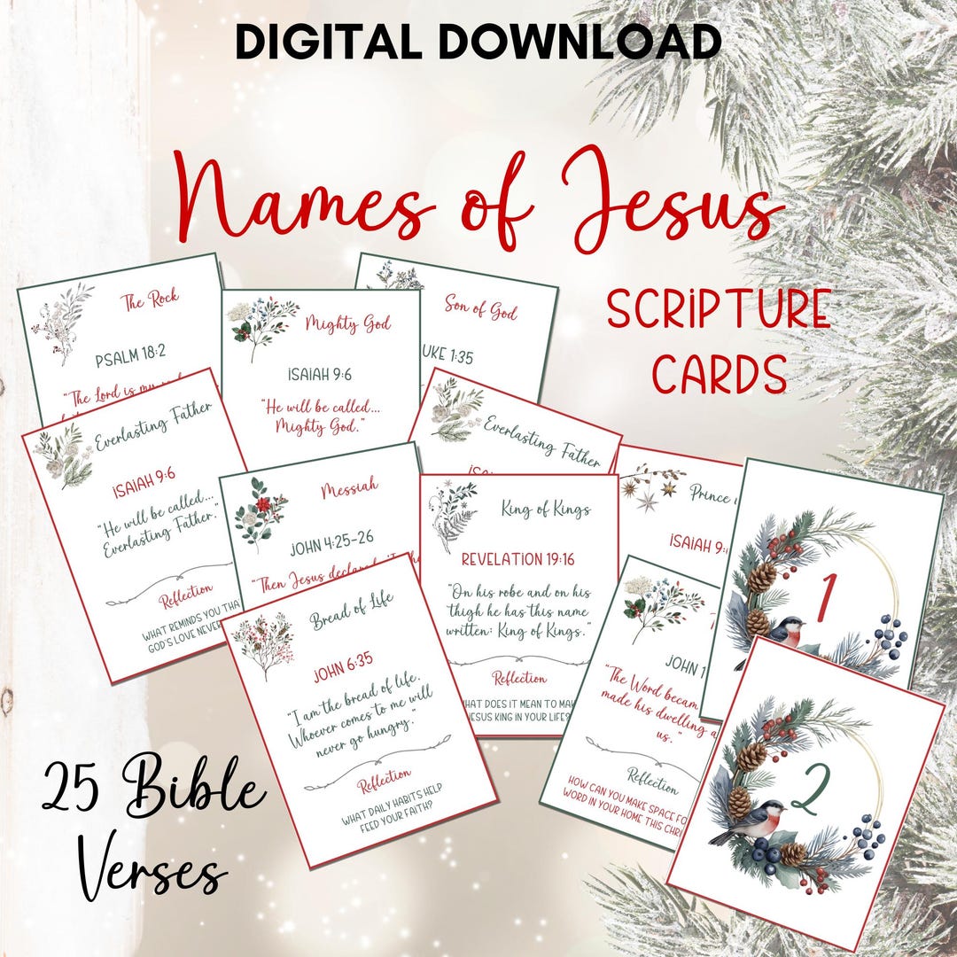 25 Days of Names of Jesus, Printable Christmas Advent Scripture Cards ...