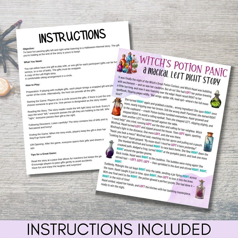 Halloween Left Right Game, the Witch's Potion Panic, Fun Printable Game ...