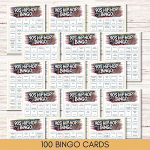 90s Hip Hop Bingo, Music Bingo Fun, 100 Unique Cards, Digital Download ...