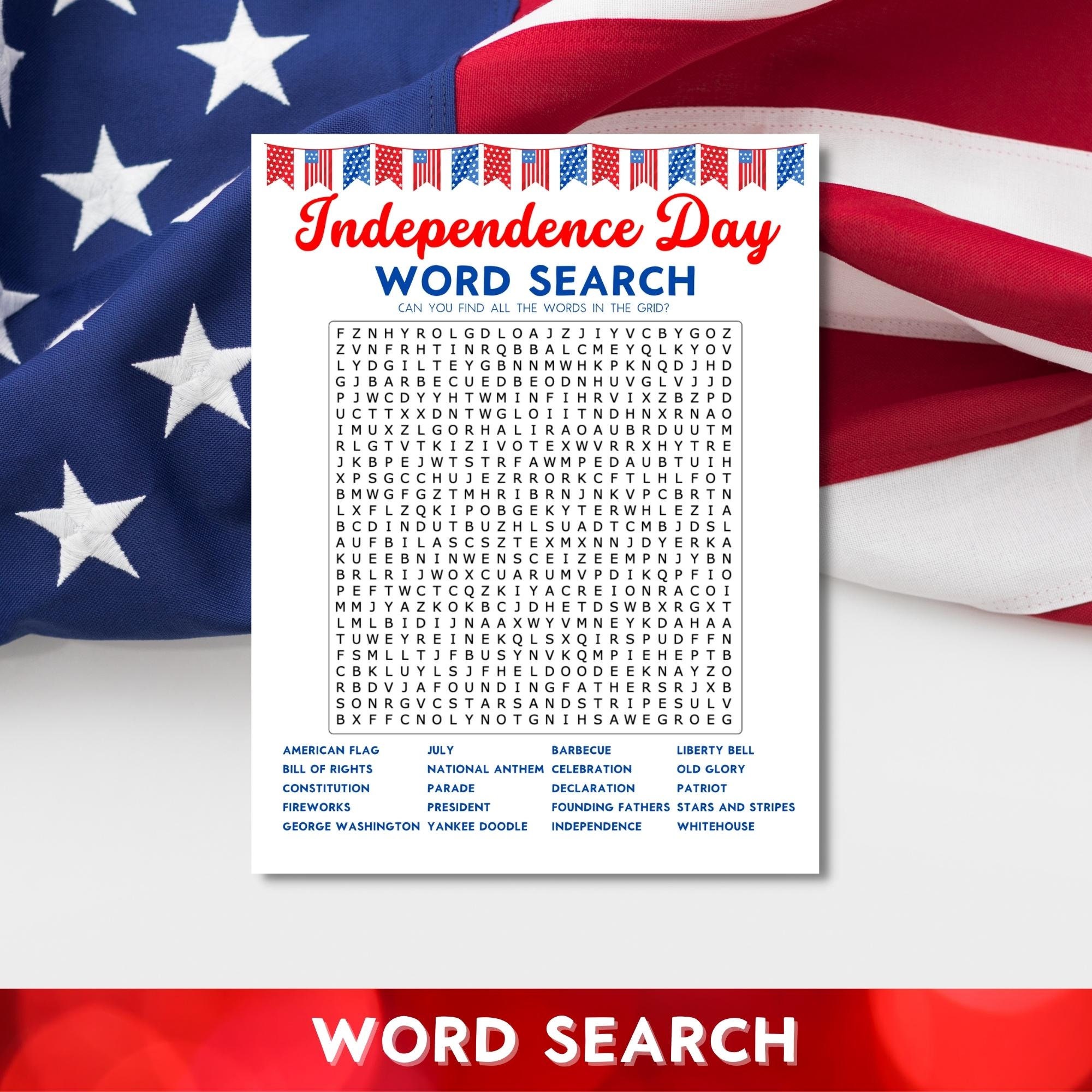 Printable Independence Day Word Search Game Family Fun - Etsy