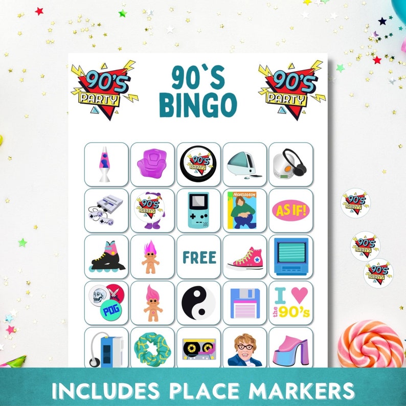 Printable 90's Themed Party Bingo 60 Unique Bingo Cards - Etsy