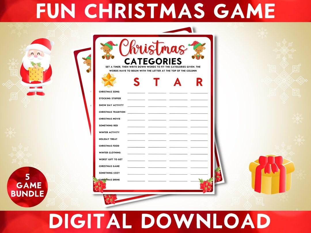 Christmas Categories Printable Game, Digital Download, Party Game ...