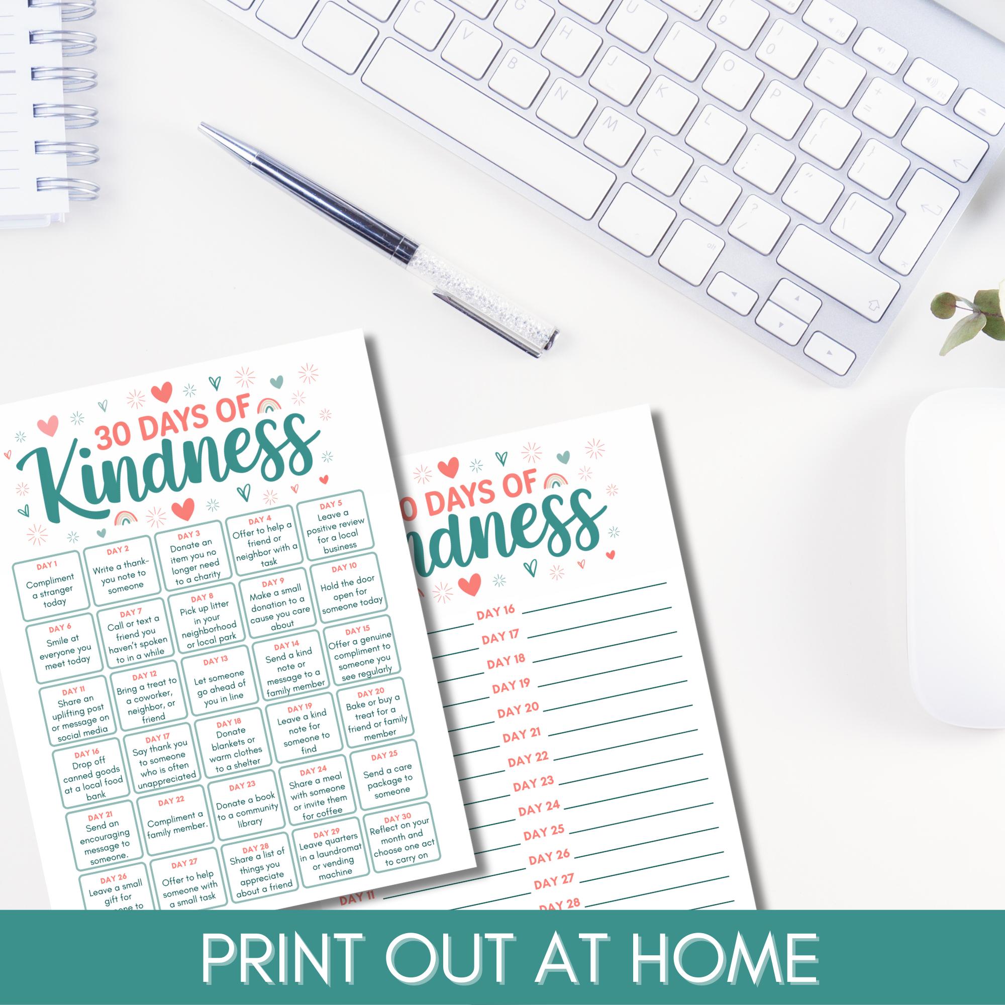 30 Days of Kindness Calendar, Thanksgiving Countdown, Acts of Kindness ...