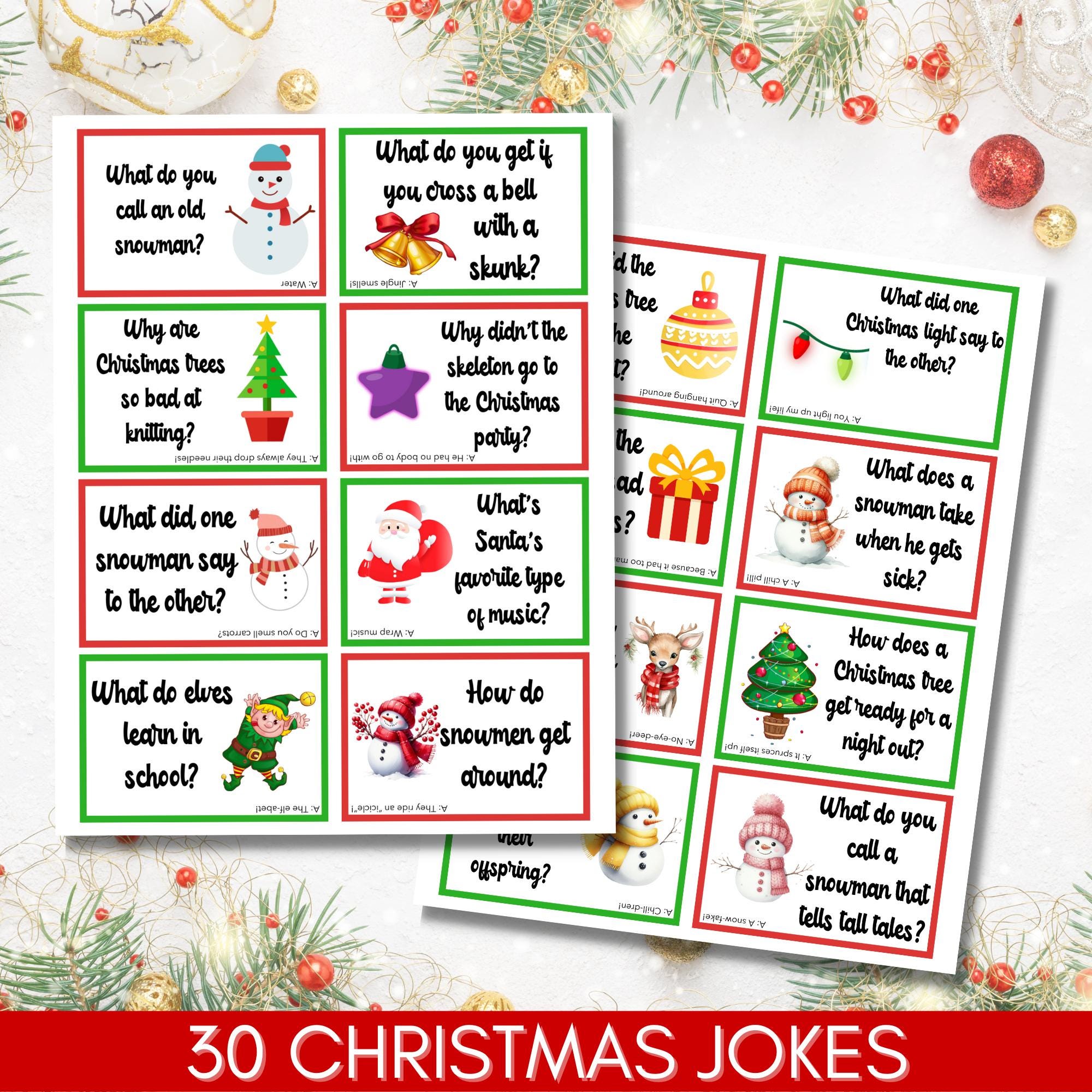 Christmas Joke Advent Cards, Fun Countdown to Christmas, 40 Printable ...