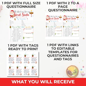 Secret Santa Questionnaire Printable, Gift Exchange Ideas, Gift Tag ...