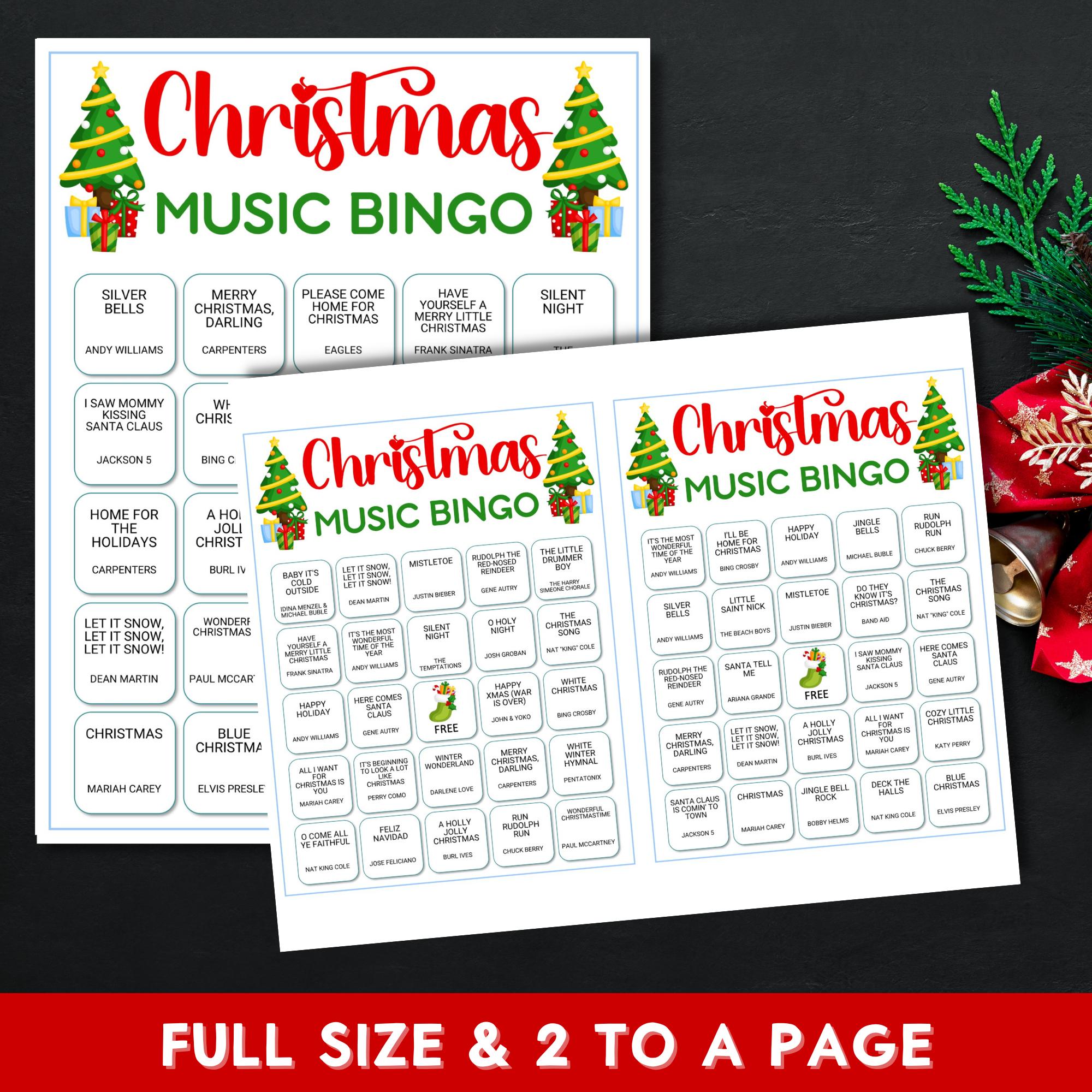 Christmas Music Bingo, Holiday Songs, 100 Cards + Playlist, Fun Game ...